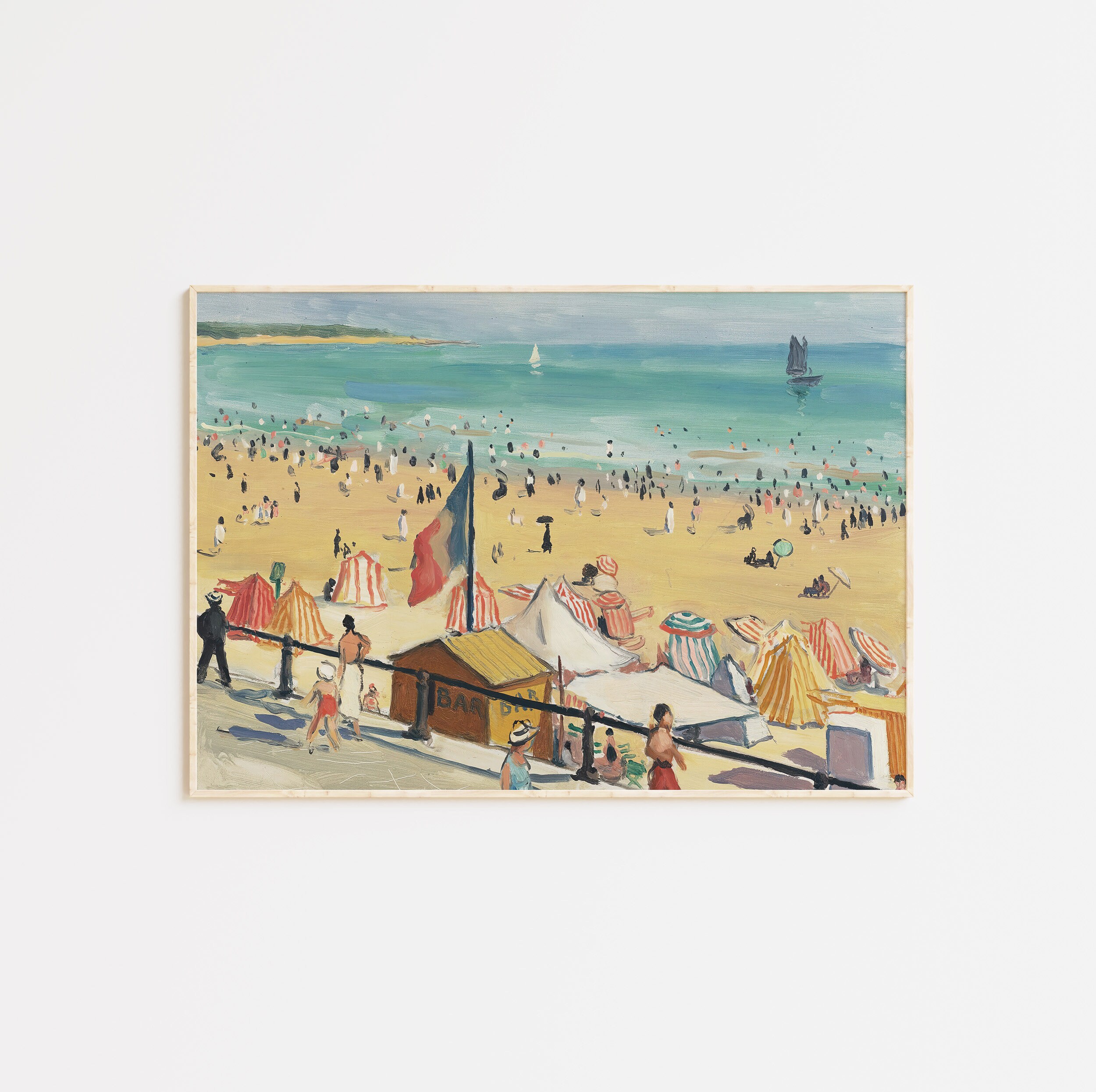 Vintage Beach Scene Painting Digital Print Antique Coastal - Etsy