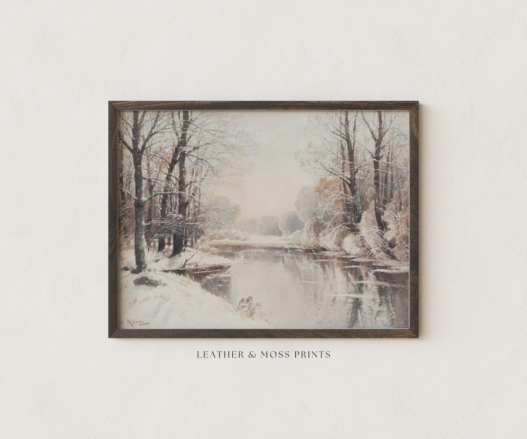 Vintage Snowy Winter Woods Landscape Painting Antique Scenery Print ...