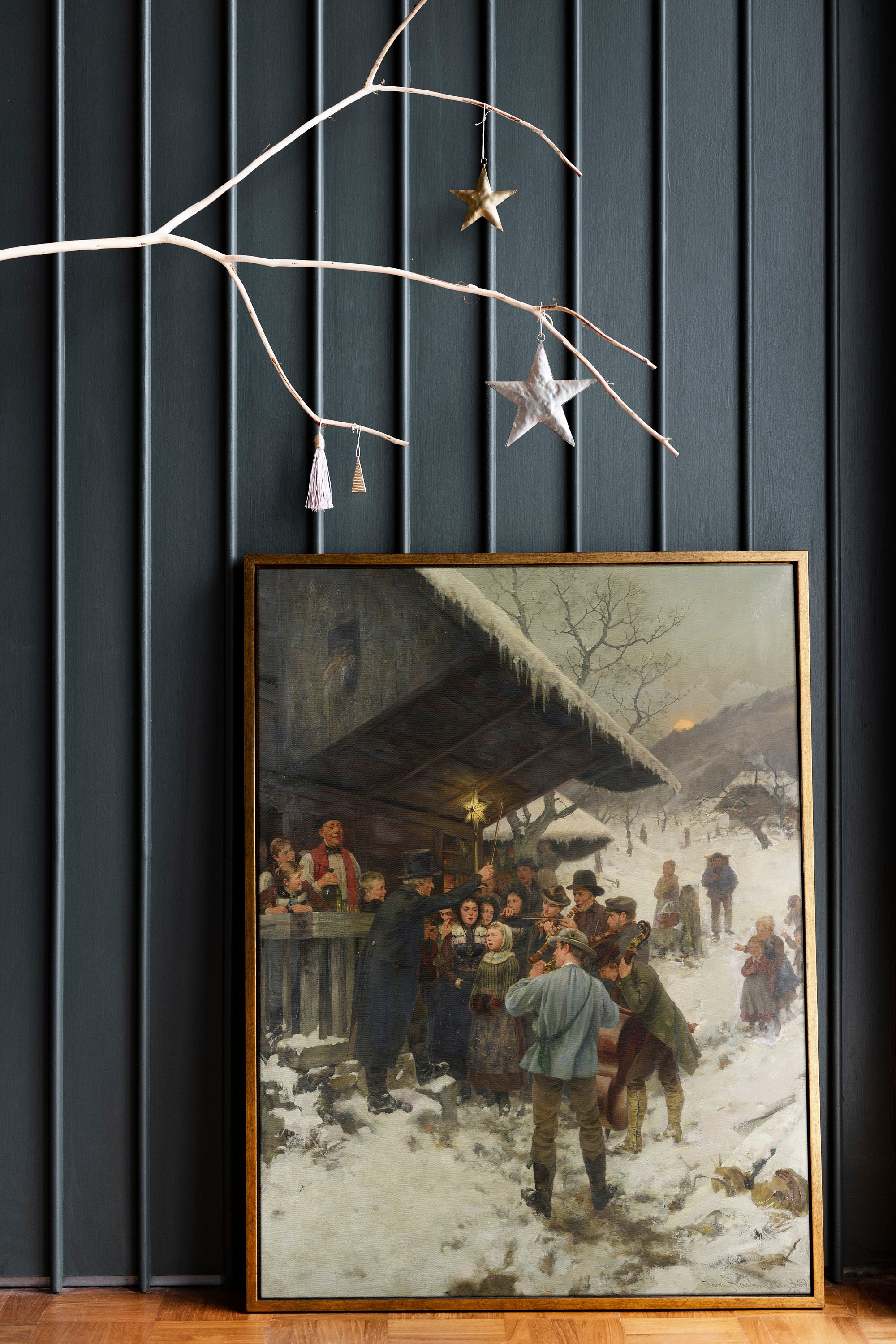 Vintage Christmas Caroling Painting Antique Wall Art Winter Home Decor ...