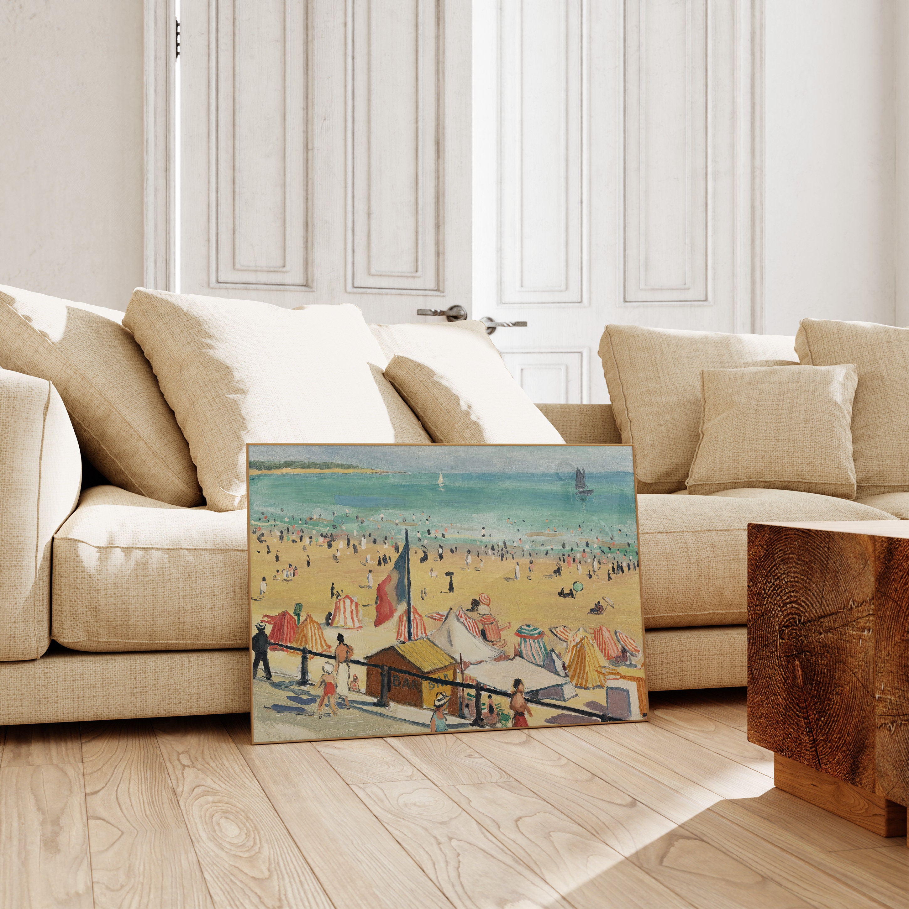 Vintage Beach Scene Painting Digital Print Antique Coastal Wall Art ...