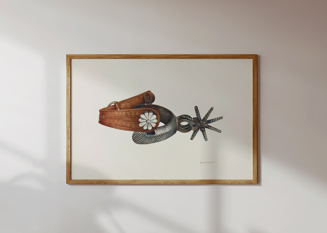 Vintage Spur Print Western Home Decor Antique Watercolor Painting ...