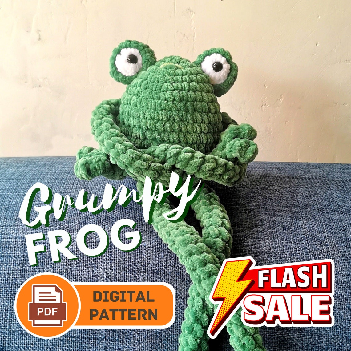 Grumpy Frog Digital Crochet Pattern for a Long Legged Frog in Velvet ...