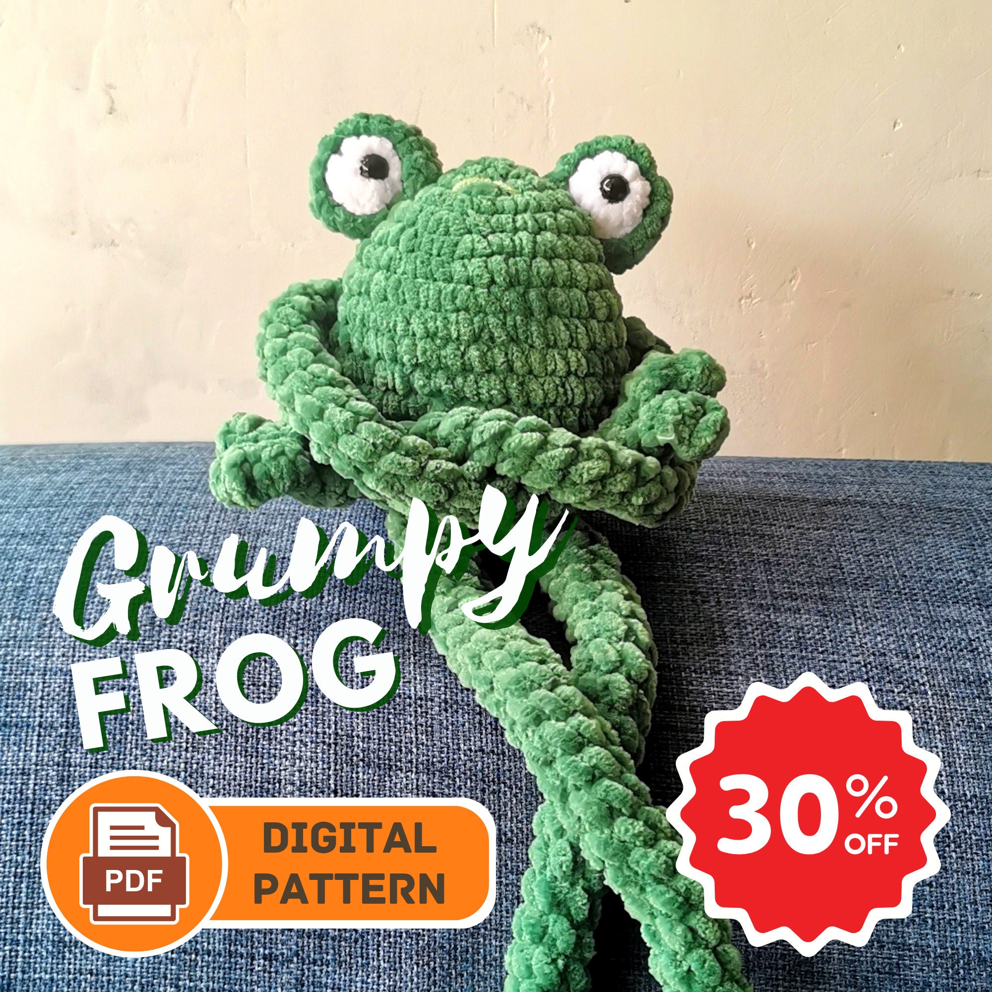 Grumpy Frog Digital Crochet Pattern for a Long Legged Frog - Etsy