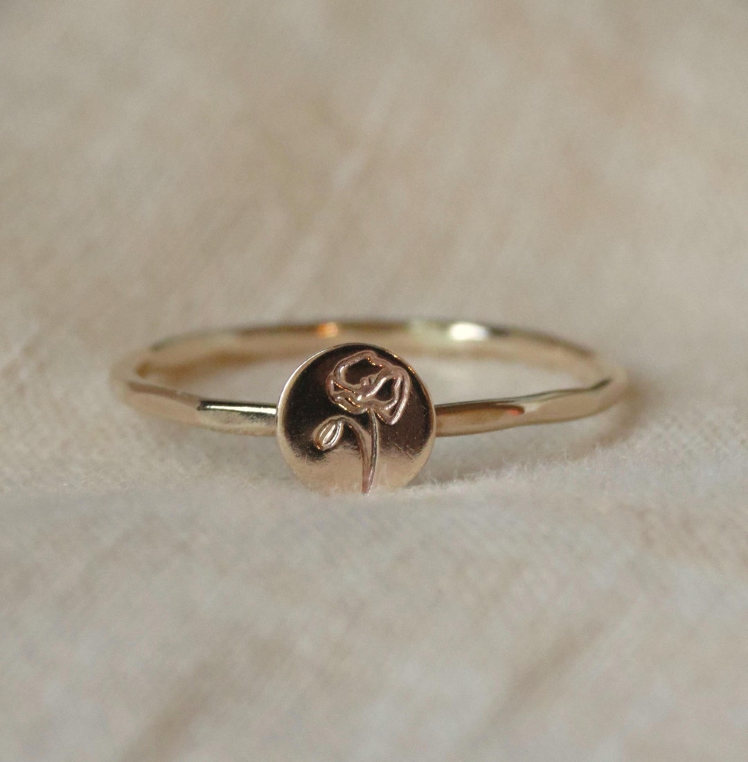 Poppy Flower Ring - Dainty Flower Ring - Simple Poppy Ring - Sterling ...