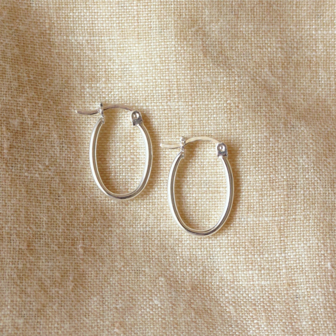 Oval Hoops Sterling Silver Hoops Hoop Earrings Small Hoops Minimalist ...