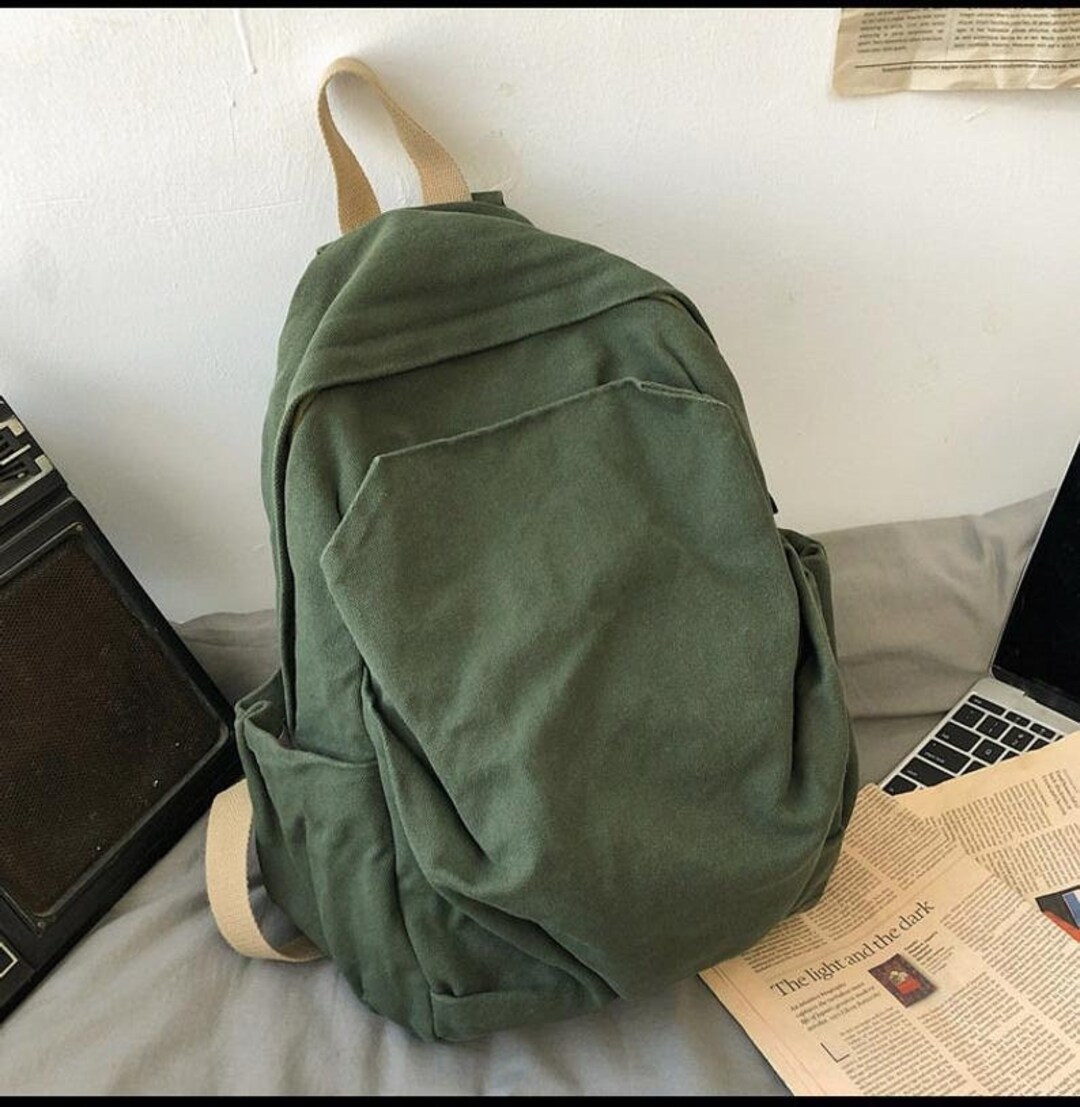 Vintage Simple Solid Color Canvas Backpacks Large Capacity - Etsy