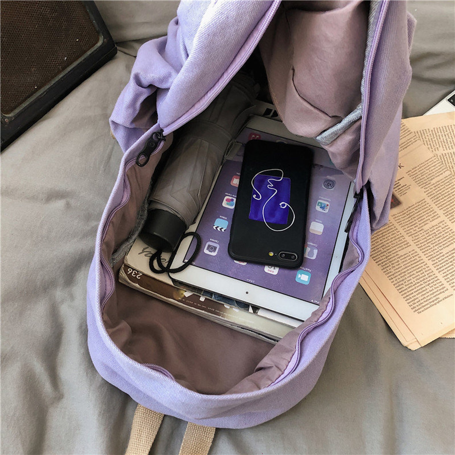 Vintage Simple Solid Color Canvas Backpacks Large Capacity - Etsy