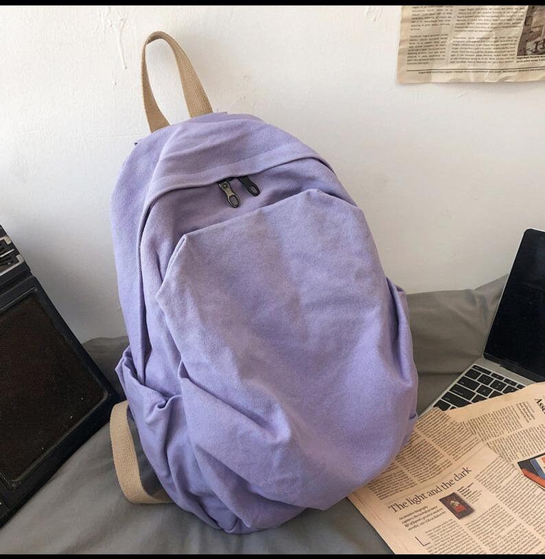 Vintage Simple Solid Color Canvas Backpacks Large Capacity - Etsy