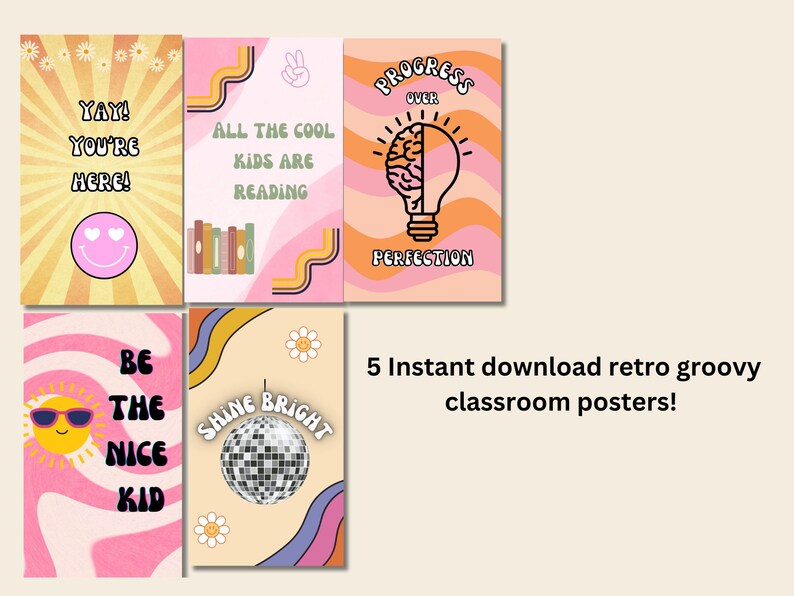 Groovy Retro Classroom Posters , Inspirational, Motivational, Growth ...