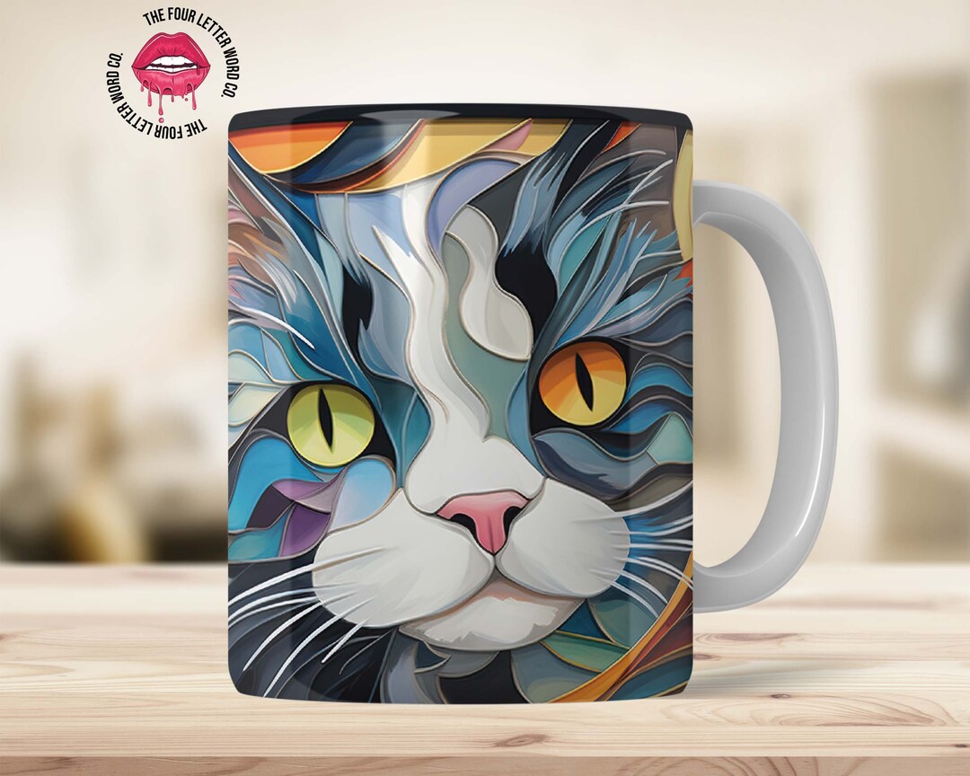 Cat Mug Wrap Colorful Cat Mug PNG Cat Mug Design Cute Cats Sublimation ...