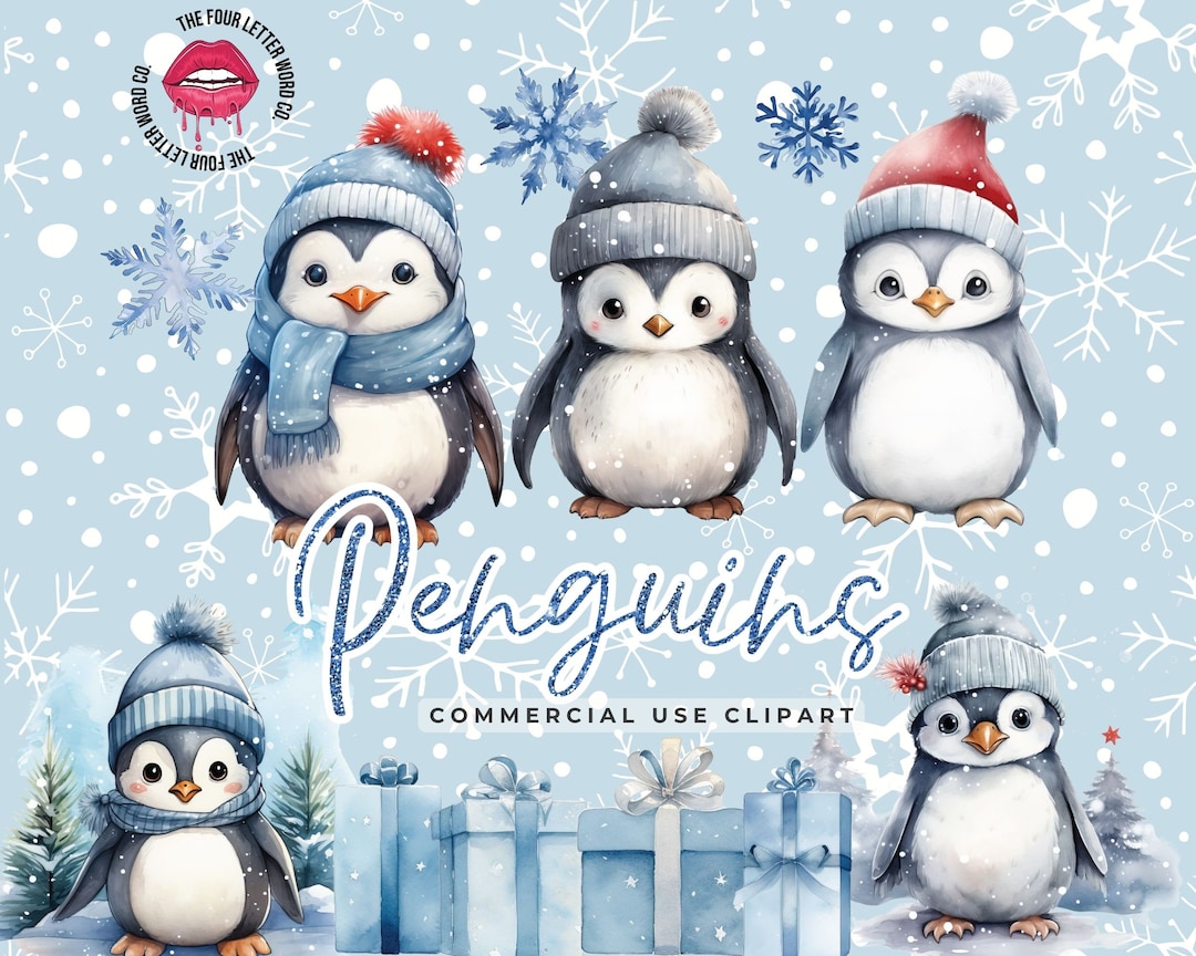 Christmas Penguin Clipart Bundle | Cute Penguin | Winter Clipart | Baby ...