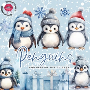 Christmas Penguin Clipart Bundle | Cute Penguin | Winter Clipart | Baby ...