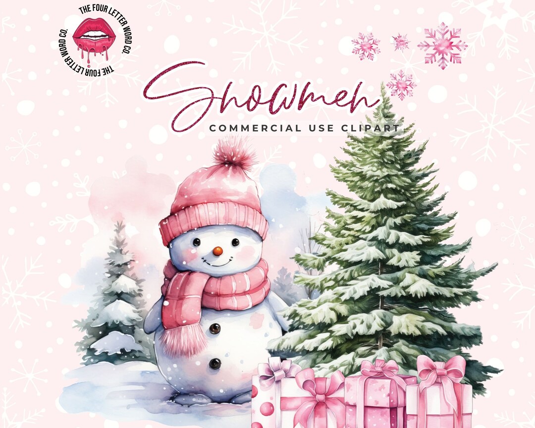 Cute Snowman Clipart Bundle | Pink Snowman PNG | Pink Christmas PNG ...