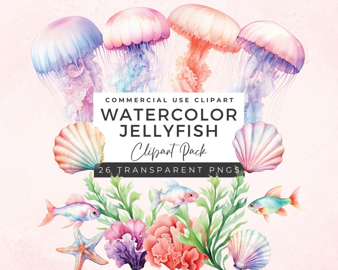 Watercolor Jellyfish Clipart Bundle | Jellyfish Print | Marine Life ...