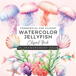 Watercolor Jellyfish Clipart Bundle | Jellyfish Print | Marine Life ...