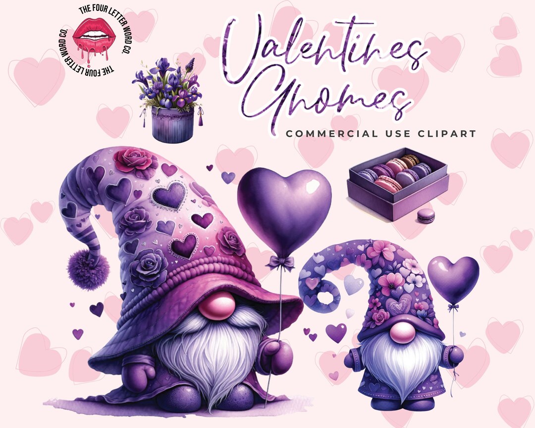 Valentine Gnomes Clipart | Valentine PNG | Gnome Clipart | Valentines ...