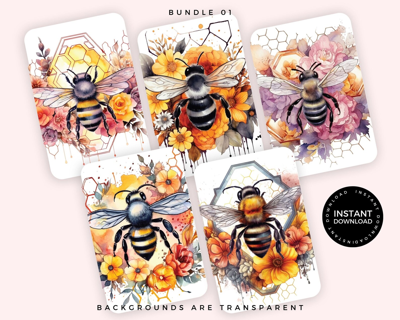 Watercolor Honey Bee Clipart Bundle | Bee Illustrations | Cute Bees ...
