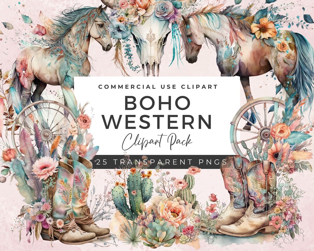 25 PNG Watercolor Western Clip Art Bundle | Cowgirl Clip Art | Western ...
