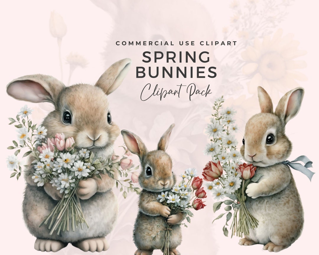 Spring Bunny Clipart Bundle | Watercolor Rabbit | Woodland Animals ...