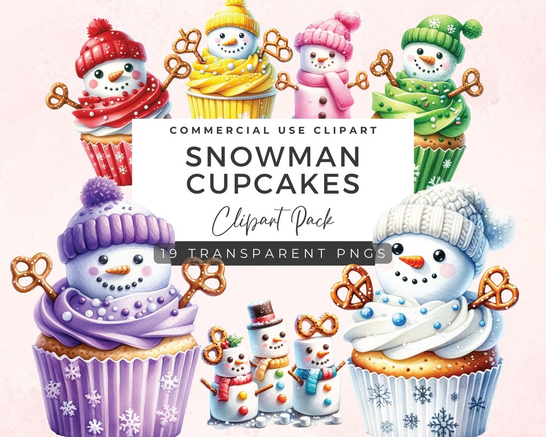 Snowman Cupcakes Clipart Bundle | Watercolor Cupcakes Clipart | Winter ...