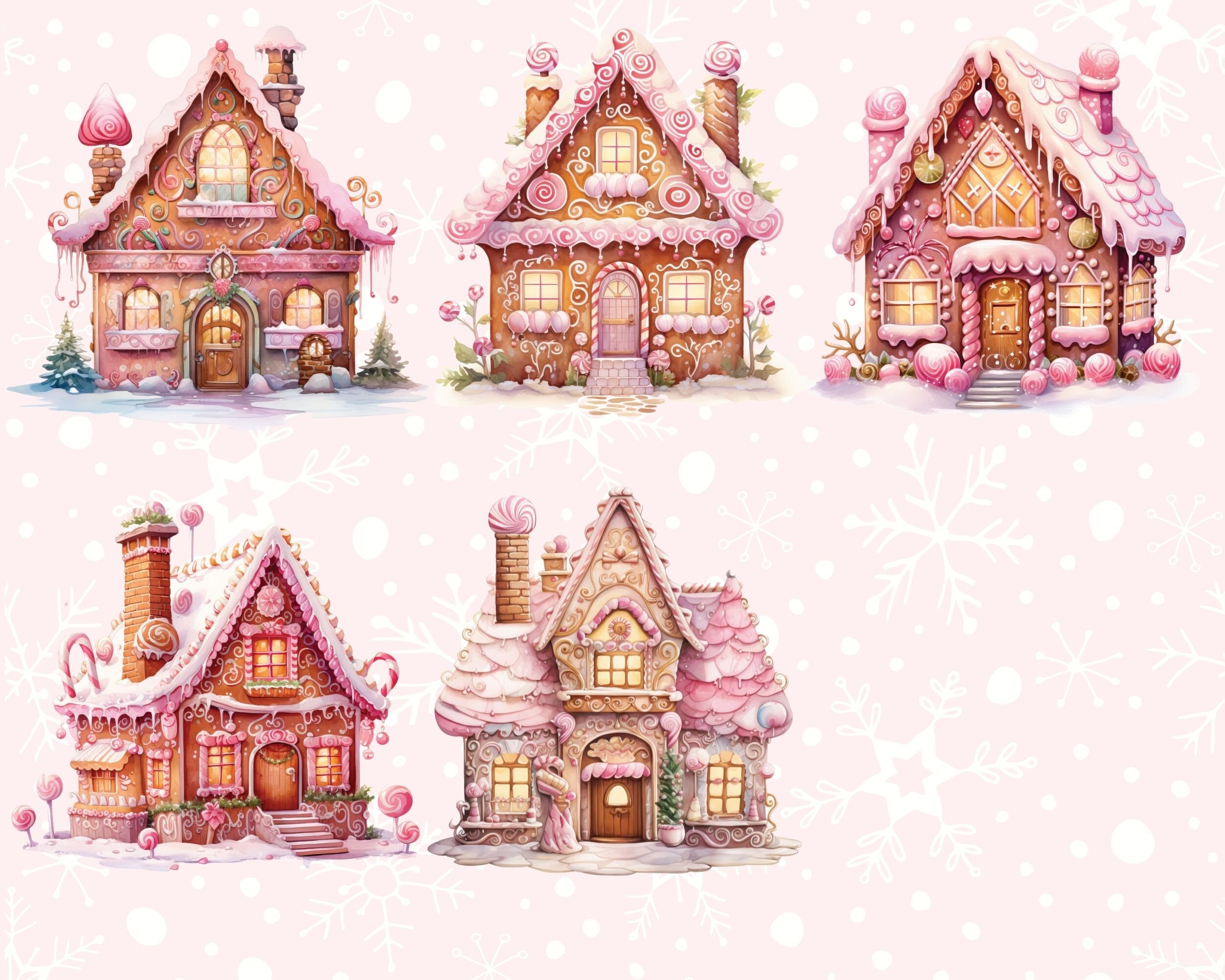 Christmas Pink Gingerbread House Clipart Bundle | Gingerbread PNG ...