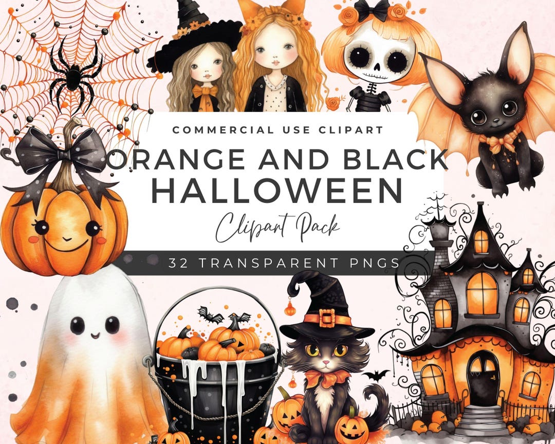 Cute Halloween Clipart Watercolor Halloween Clipart Spooky Clipart ...