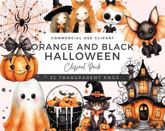 Cute Halloween Clipart Watercolor Halloween Clipart Orange Spooky ...