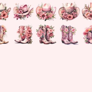 30 PNG Pink Watercolor Western Clip Art Bundle | Cowgirl Clip Art ...