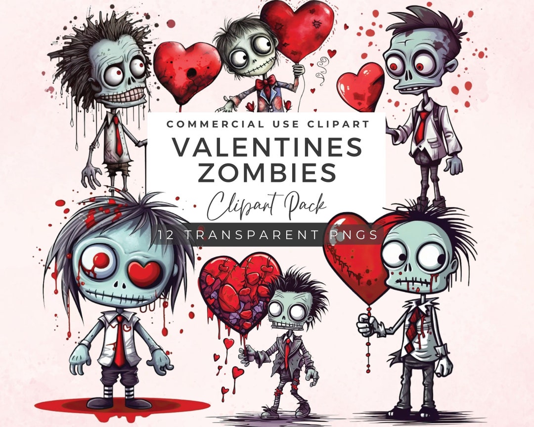 Cute Valentine Zombies Clipart Bundle | Zombie Png | Gothic Valentines ...