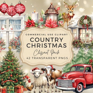 Country Christmas Clipart Bundle | Western Christmas PNG | Watercolor ...
