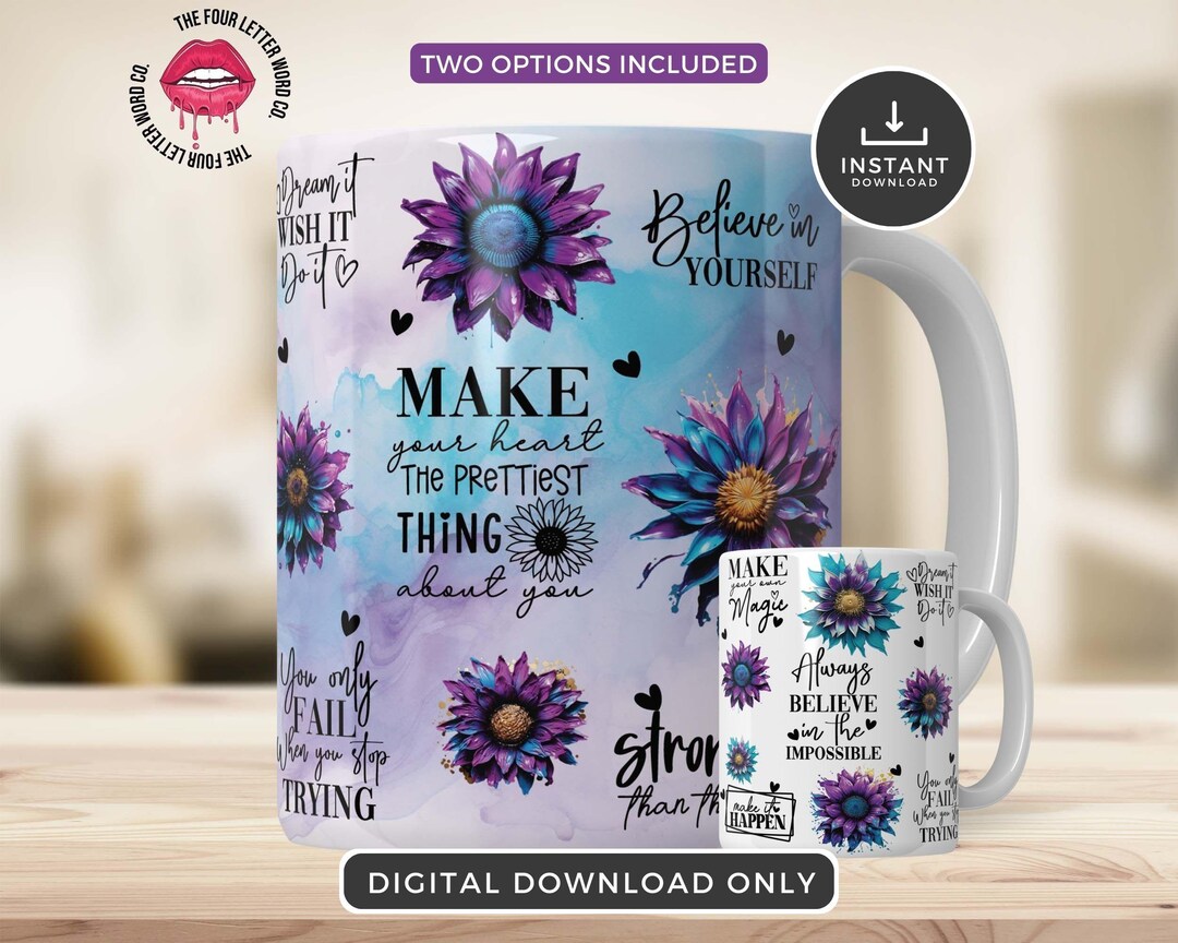 Motivational Mug Wrap | Daily Reminder Mug PNG | Mindfulness Mug PNG ...