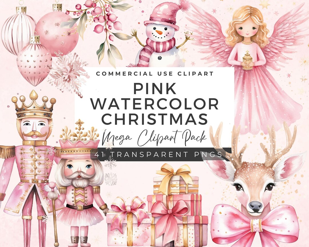 Pink Christmas Clipart Bundle | Pink Christmas Sublimation | Watercolor ...