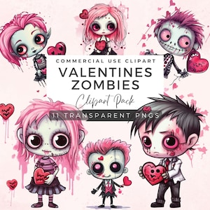 Cute Valentine Zombies Clipart Bundle | Zombie Png | Gothic Valentines ...