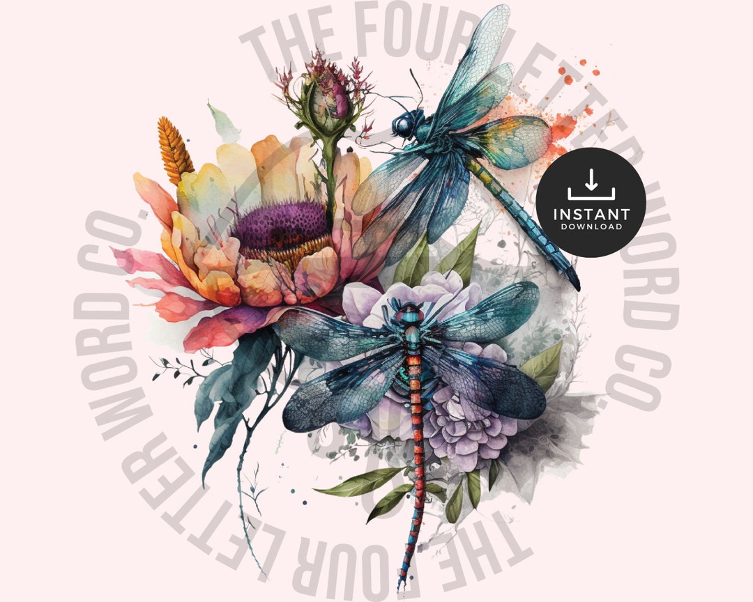 Watercolor Dragonflies Sublimation Design | Floral Dragonflies ...