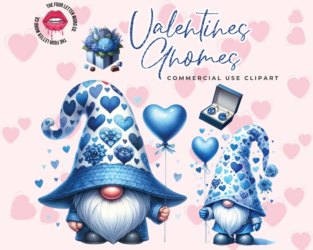 Valentine Gnomes Clipart | Valentine PNG | Gnome Clipart | Valentines ...