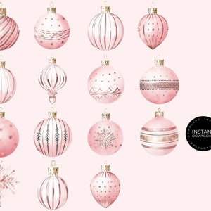 Pink Christmas Clipart Bundle | Pink Christmas Sublimation | Watercolor ...