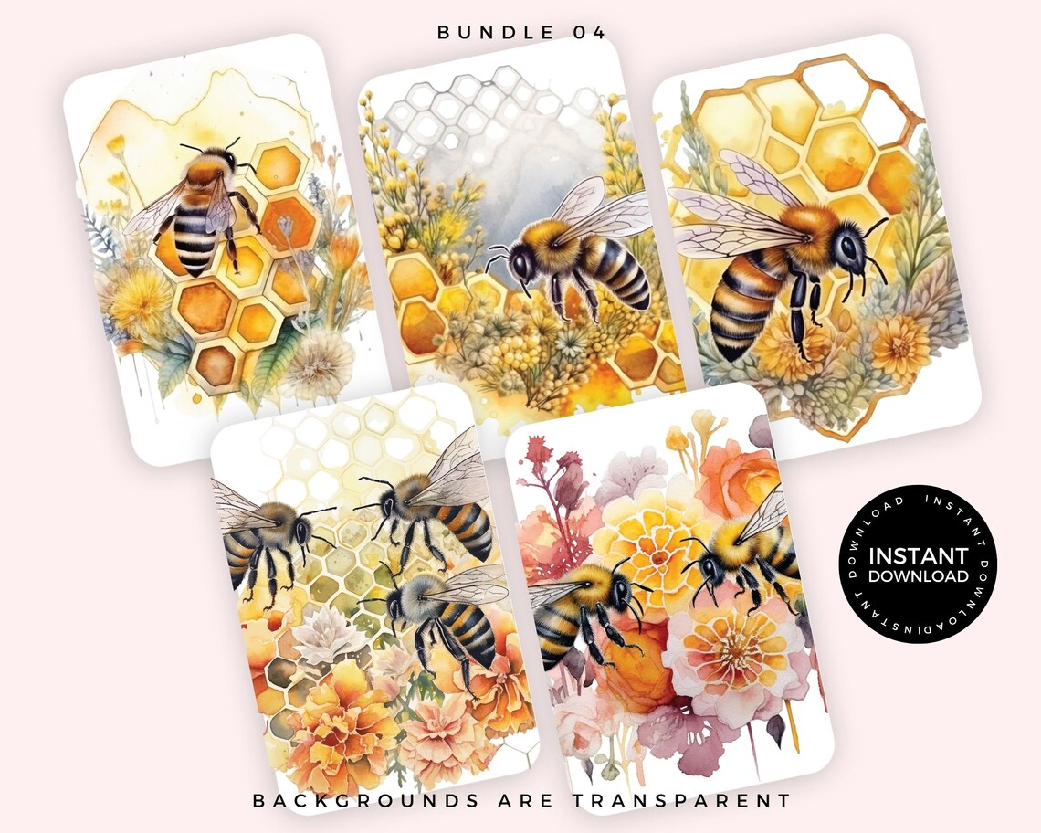 Watercolor Honey Bee Clipart Bundle | Bee Illustrations | Cute Bees ...