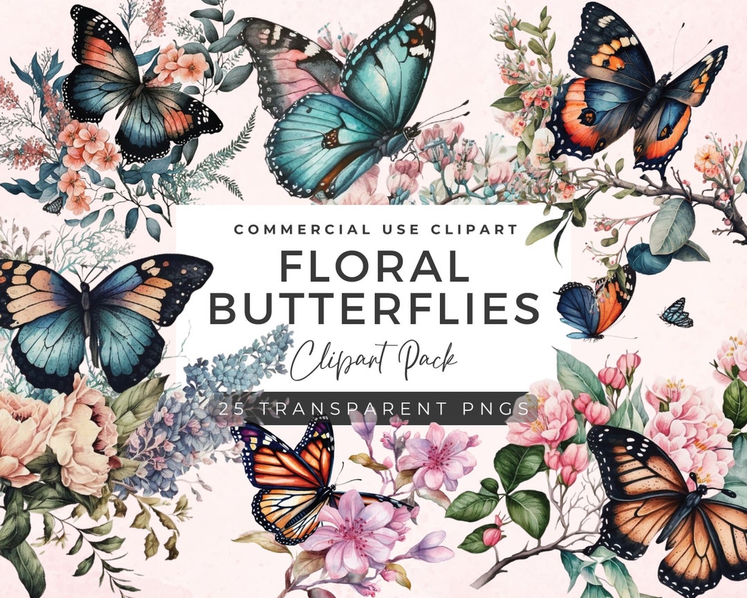 25 PNG Watercolor Butterflies Clip Art Bundle | Butterfly Floral Clip ...