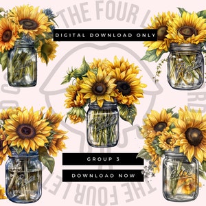 24 PNG Watercolor Sunflower Clipart Bundle | Sunflower Clipart | Boho ...