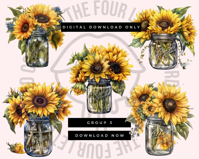 24 PNG Watercolor Sunflower Clipart Bundle | Sunflower Clipart | Boho ...
