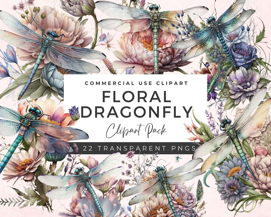 22 Floral Dragonfly Clip Art Bundle | Watercolor Dragonflies PNG ...