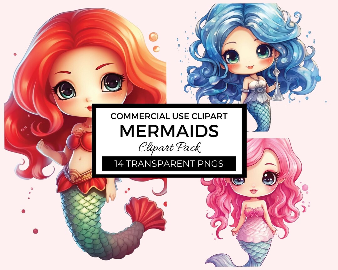 14 Mermaid Clip Art Bundle | Little Mermaid Graphic | Cute Mermaids PNG ...