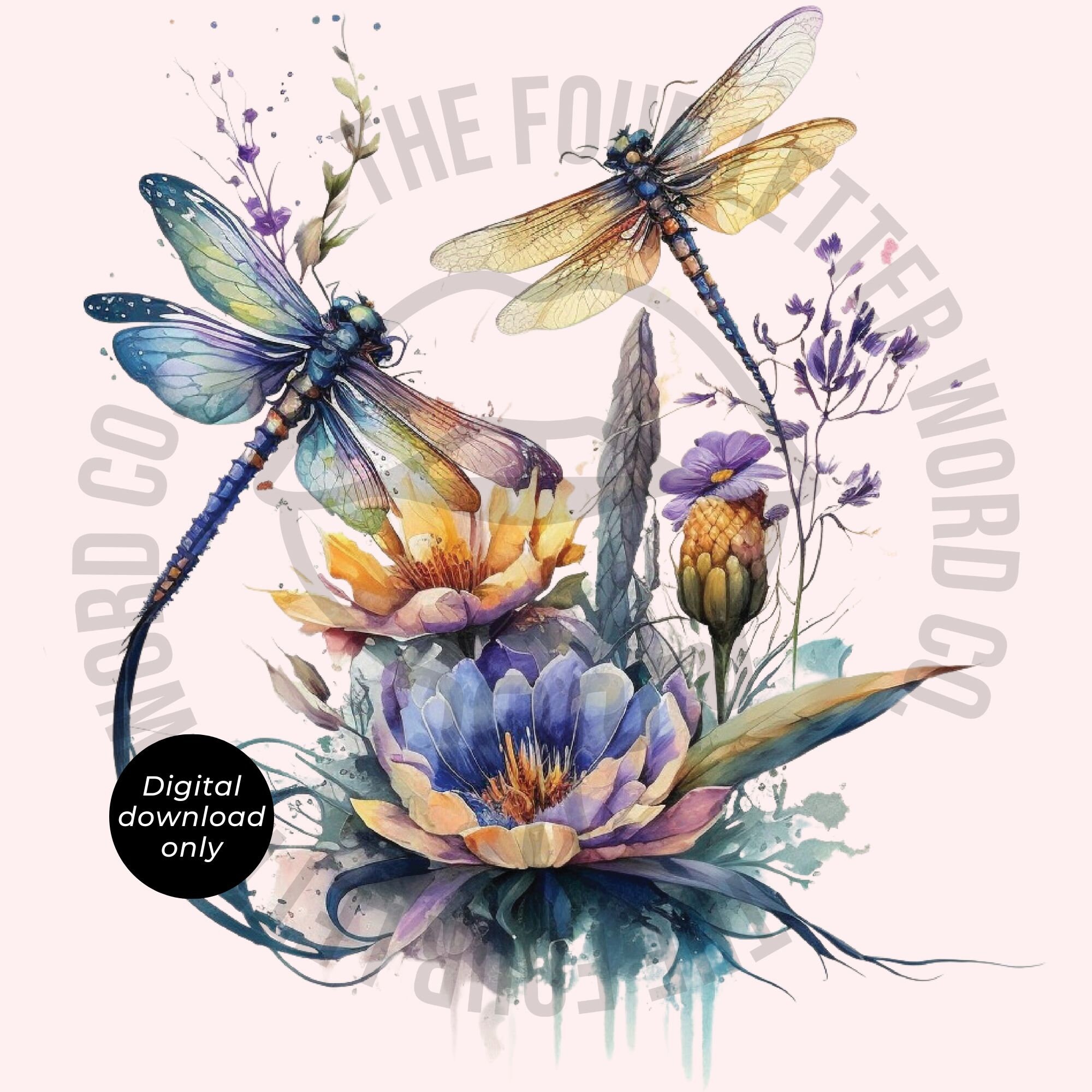 Watercolor Dragonflies Sublimation Design Floral Dragonflies - Etsy