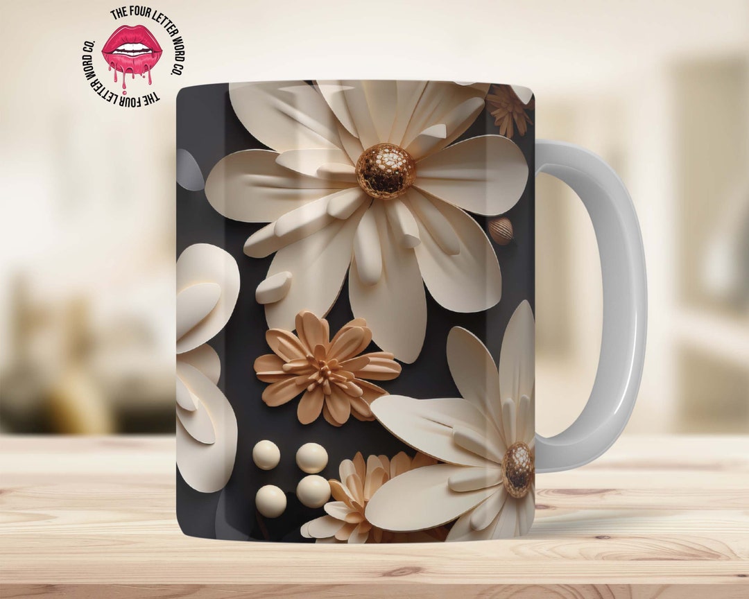 3D Floral Mug Wrap | Coffee Floral Mug Png | 3D Flowers Mug Wrap ...