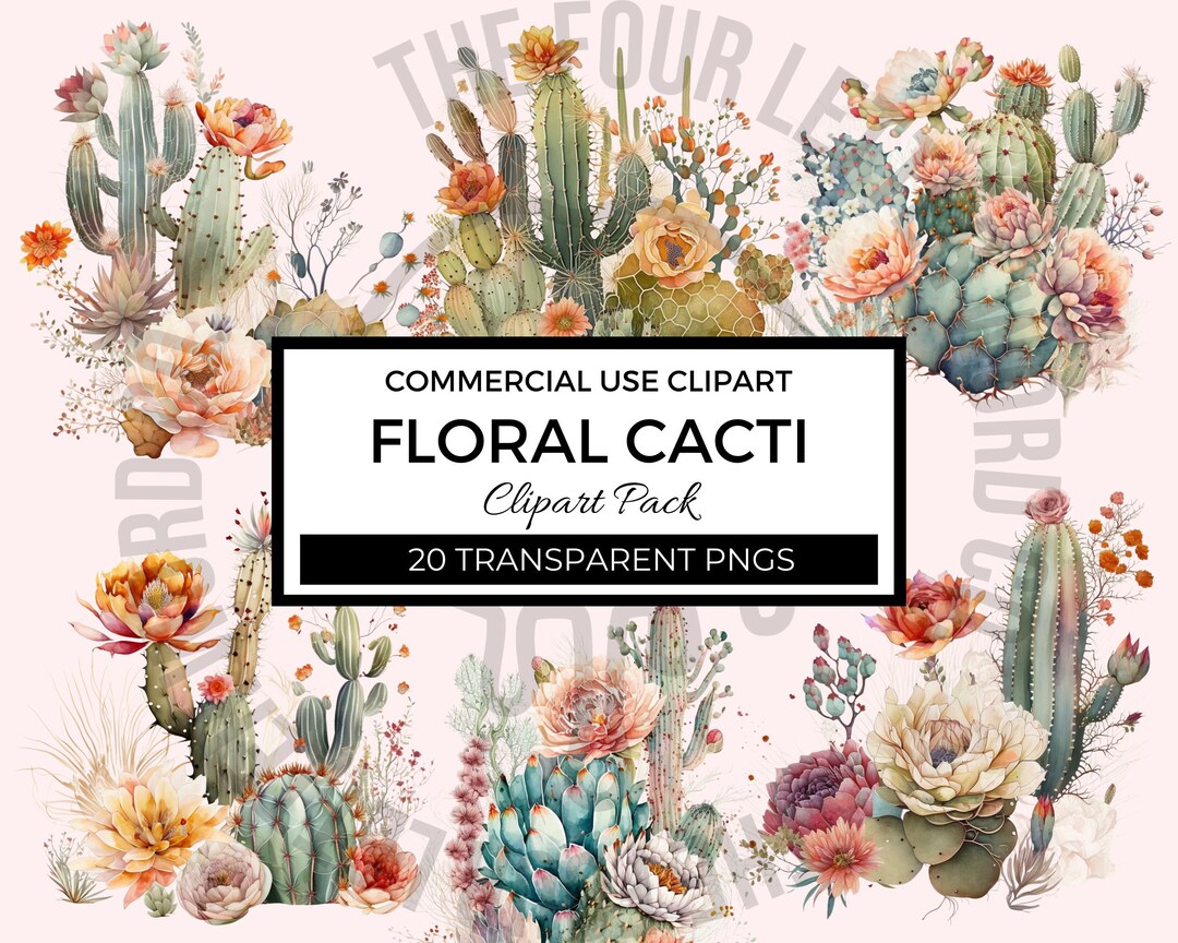 20 PNG Watercolor Cactus Floral Clip Art Bundle Cactus PNG - Etsy