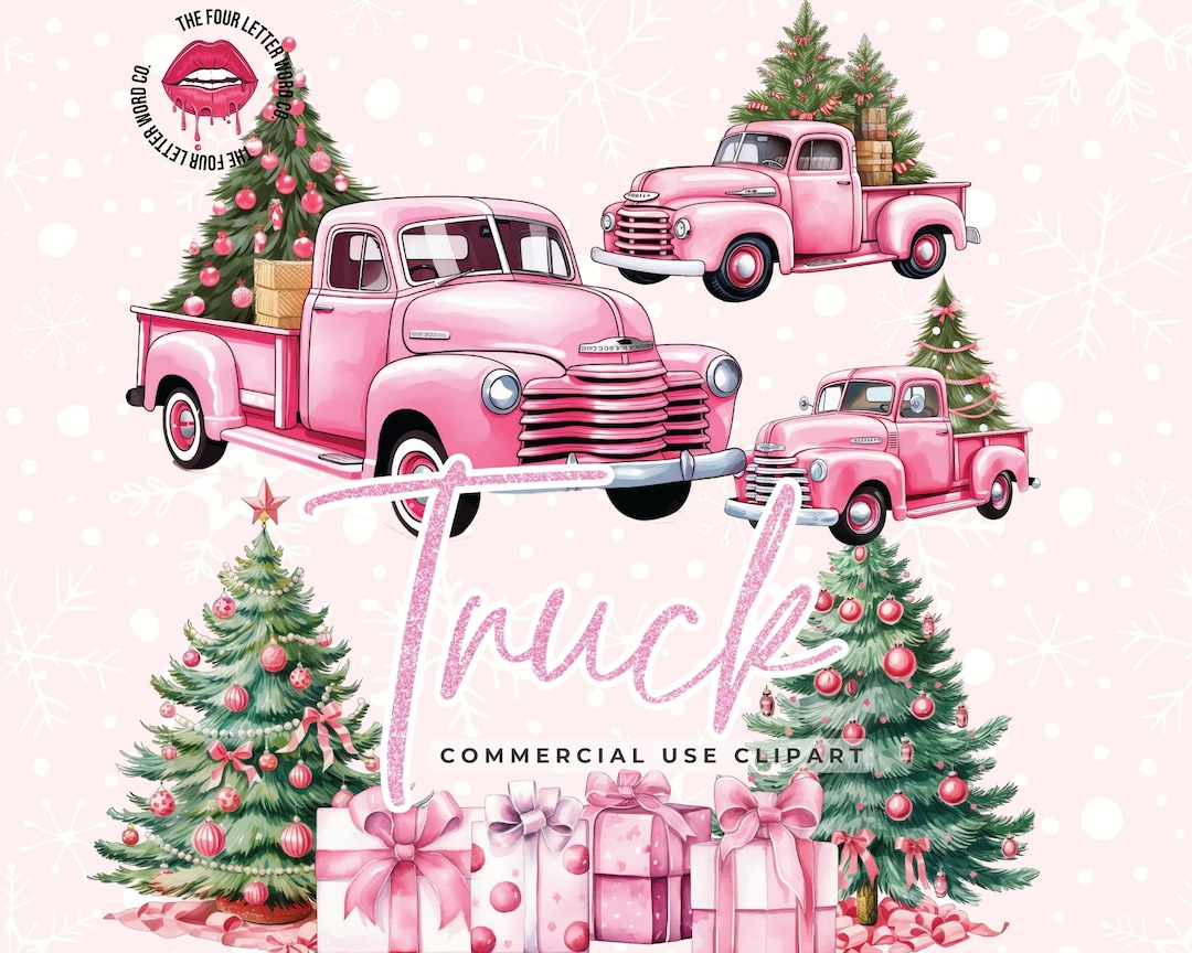 Christmas Pink Truck Clipart Bundle | Christmas Pink Farm Truck PNG ...