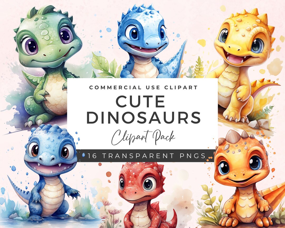 Cute Dinosaur Clipart Bundle | Watercolor Dinosaur PNG | Dinosaur ...