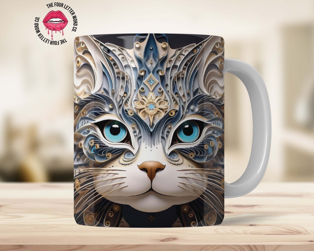 3D Cat Mug Wrap 3D Colorful Cat Flowers Mug Cat Mug Design Cute Cats ...