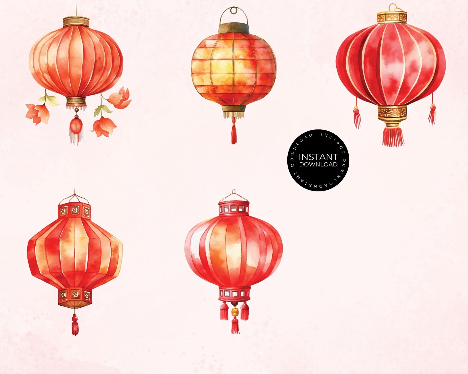 Chinese Lantern Clipart | Chinese Clipart | Chinese Illustration | Boho ...