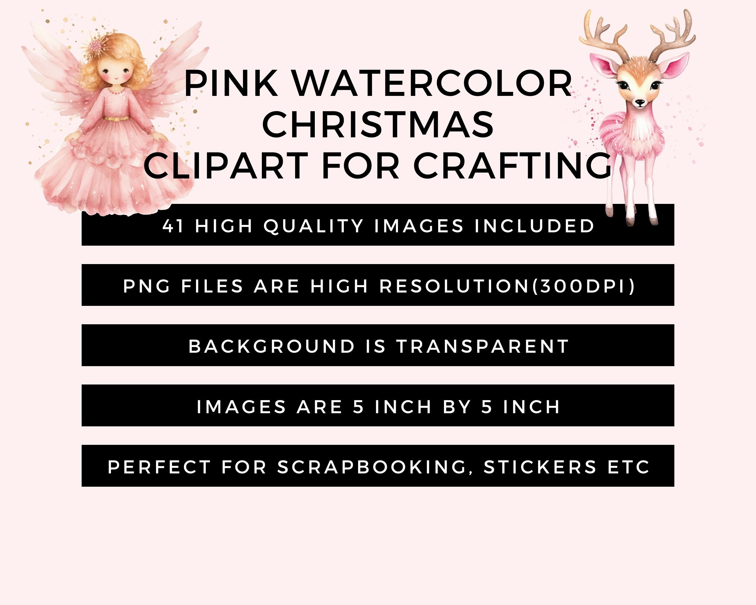 Pink Christmas Clipart Bundle | Pink Christmas Sublimation | Watercolor ...